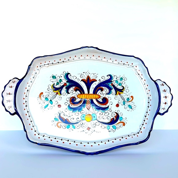 Dining | Deruta Italian Ceramic Rectangular Ricco Wavy Edge Serving Tray With Handles | Poshmark